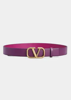 Valentino Garavani VLOGO Reversible Leather Belt Prune/rose Violet