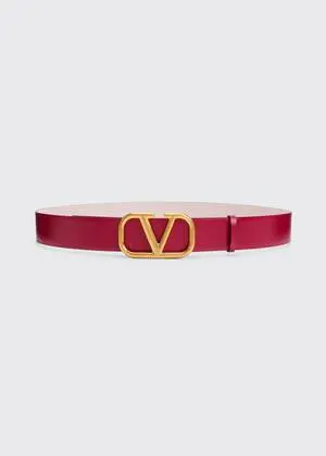 Valentino Garavani VLOGO Reversible Leather Belt Red