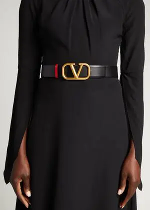 Valentino Garavani VLOGO Reversible Leather Belt Selleria/nero