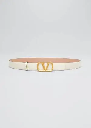 Valentino Garavani VLOGO Reversible Leather Belt White/pink