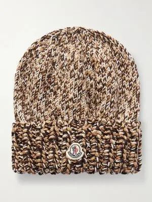 Moncler Appliquéd Ribbed Wool Beanie - Brown