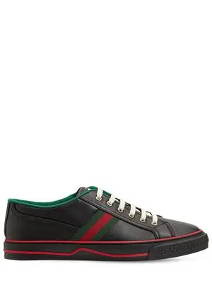 Gucci Web Leather Low Top Tennis Sneakers Black-1