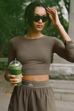Alo Yoga Alosoft Crop Finesse Long Sleeve Top - Olive Tree
