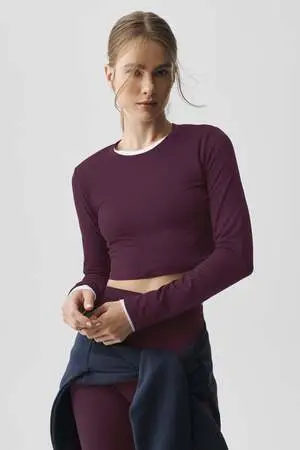 Alo Yoga Soft Crop Finesse Long Sleeve Top - Rich Bordeaux