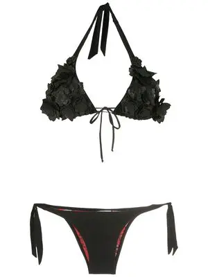 AMIR SLAMA Floral-detail Triangle Bikini Set - Black