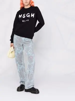 MSGM Logo-print Crew Neck Sweatshirt - Black