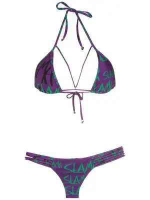 AMIR SLAMA Logo Print Triangle Bikini Set