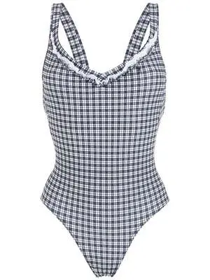 AMIR SLAMA Check Print One Piece Swimsuit - Black