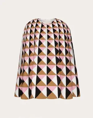 Valentino Garavani Valentino Embroidered Compact Drap Cape Brown/ivory/pink