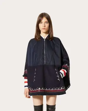 Valentino Garavani Valentino Embroidered Compact Drap Cape Navy/multicolor