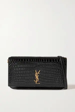 Saint Laurent Cassandre Strap Leather Phone Case - Black