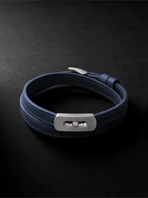 Messika My Move Brushed-titanium, Leather And Diamond Bracelet - Blue