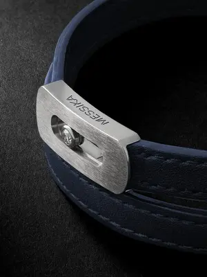 Messika My Move Bracelet In Brushed Titanium, Leather, And Diamond