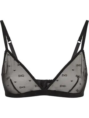 Dolce & Gabbana Jacquard Tulle Triangle Bra - Black