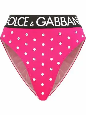 Dolce & Gabbana Rhinestone-embellished High-waisted Briefs - Pink