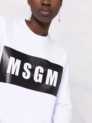 MSGM Logo-print Crewneck Sweatshirt - White