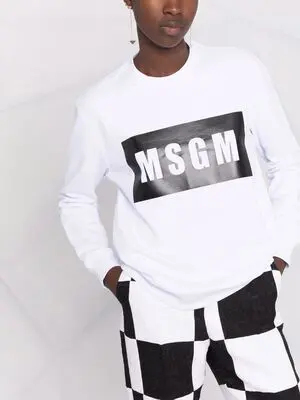 MSGM Logo-print Crewneck Sweatshirt - White