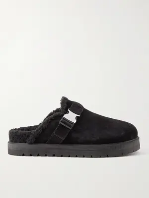 Moncler Mon Faux Shearling-lined Suede Clogs - Black