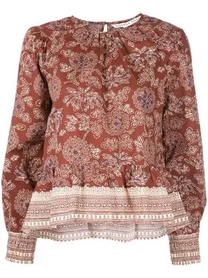 Veronica Beard Floral-print Puff-sleeve Blouse