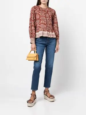 Veronica Beard Floral-print Puff-sleeve Blouse