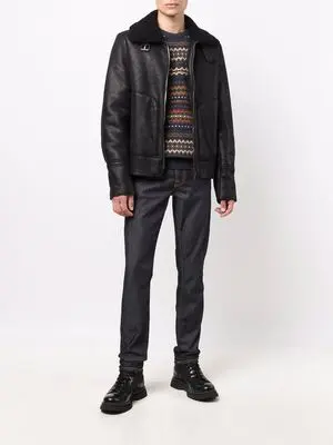 SALVATORE SANTORO Shearling-trim Leather Jacket