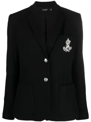 Ralph Lauren Embroidered-logo Single-breasted Blazer - Black