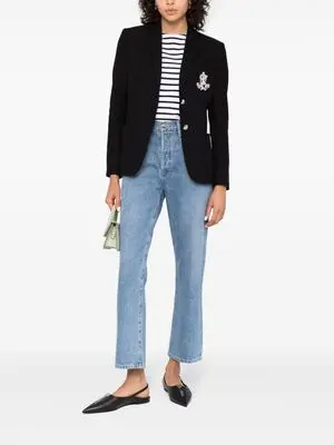 Ralph Lauren Embroidered-logo Single-breasted Blazer - Black