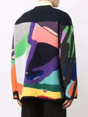 Sacai X Kaws Jacquard-Knit Cardigan - Blue | Editorialist