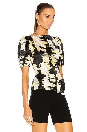 GANNI Silk Stretch Satin Top In Yellow,black