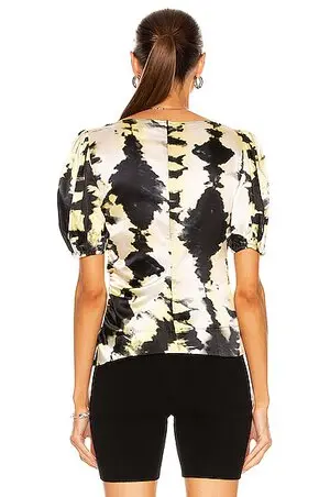 GANNI Silk Stretch Satin Top In Yellow,black
