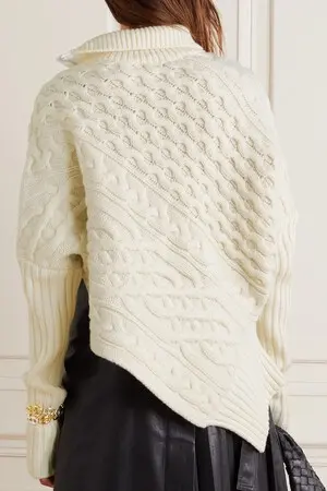 トップス Sacai Twisted Cable High Neck Pullover Sacai Asymmetric Zip-Detailed Cable-Knit Wool Sweater In Off-White
