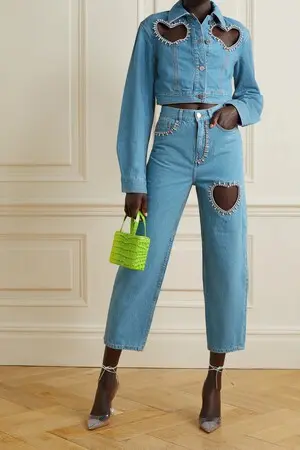 AREA Crystal-embellished Cutout Mid-rise Straight-leg Jeans