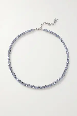 Amina Muaddi Amina Muaddi Silver-tone Crystal Chain Necklace Blue