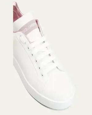 Dolce & Gabbana Portofino Bicolor Logo Low-top Sneakers - White/pink
