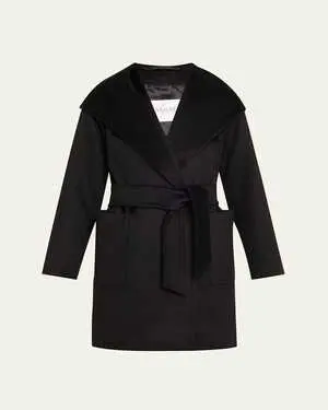 Max Mara Rialto Hair Belted Coat - Black