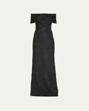 Rickie Freeman For Teri Jon Off-shoulder Jacquard Gown - Black