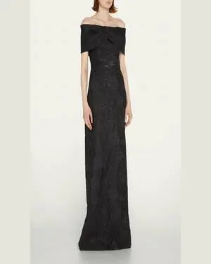Rickie Freeman For Teri Jon Off-shoulder Jacquard Gown - Black