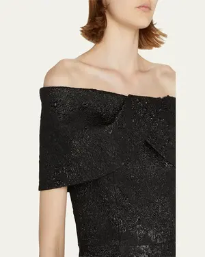 Rickie Freeman For Teri Jon Off-shoulder Jacquard Gown - Black
