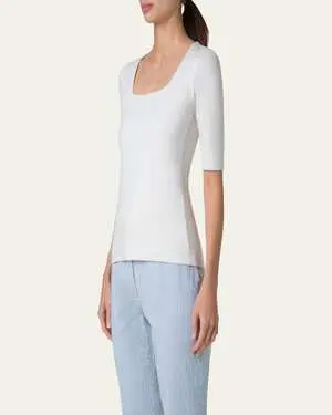 Akris Cotton Square-neck Tee - Off White