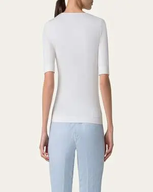 Akris Cotton Square-neck Tee - Off White