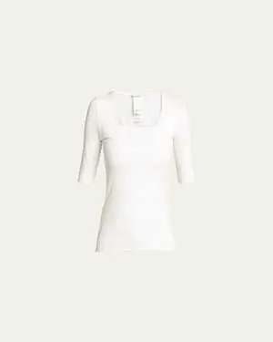 Akris Cotton Square-neck Tee - Off White