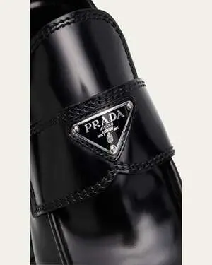 Prada Triangle Logo Leather Loafers