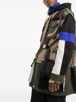 Sacai Camouflage-print Hooded Coat - Green