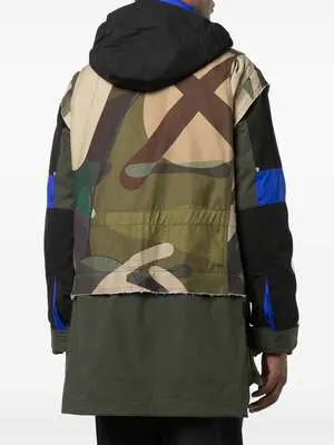 Sacai Camouflage-print Hooded Coat - Green