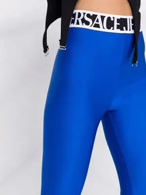 Versace Logo-waistband Skinny Leggings - Blue