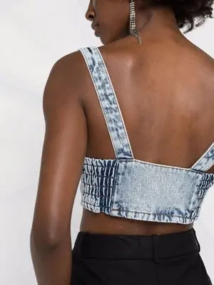 Alessandra Rich Crystal-embellished Zip-pull Denim Bralette