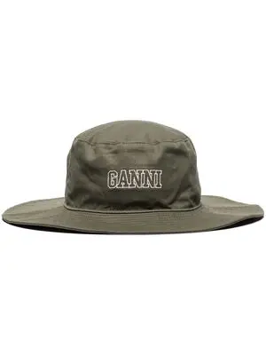 GANNI Embroidered Logo Hat - Green