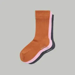 Everlane Organic Cotton Ribbed Crew Sock 3-pack - Charcoal/prism Pink/sugar Almond