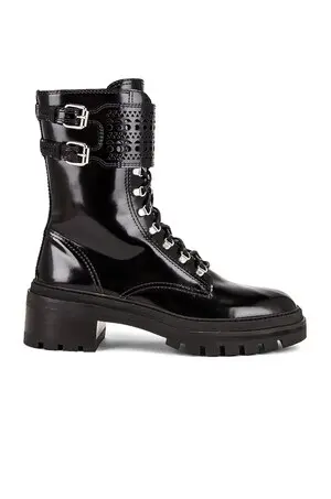 Alaïa Black Patent Leather Lace-up Buckle Ankle Boots
