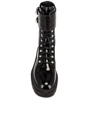 Alaïa Black Patent Leather Lace-up Buckle Ankle Boots